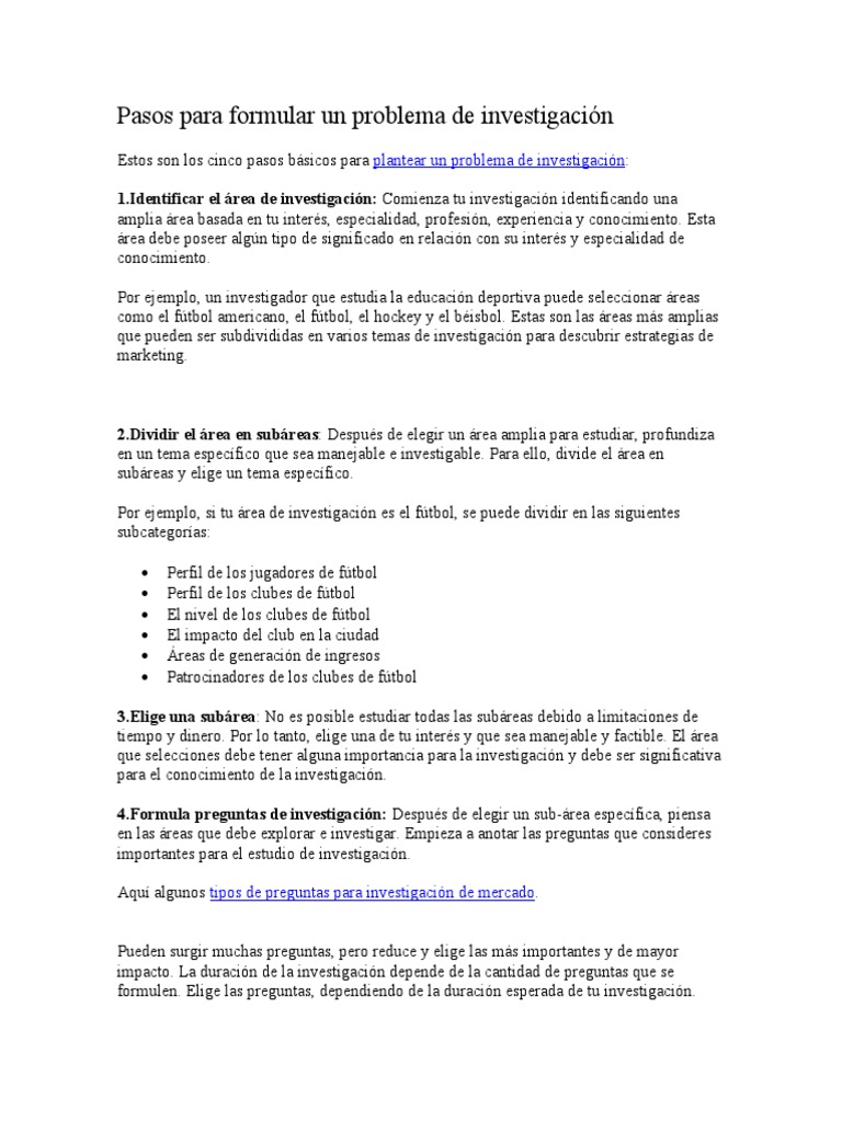 Pasos para Formular Un Problema de Investigación | PDF | Investigación ...