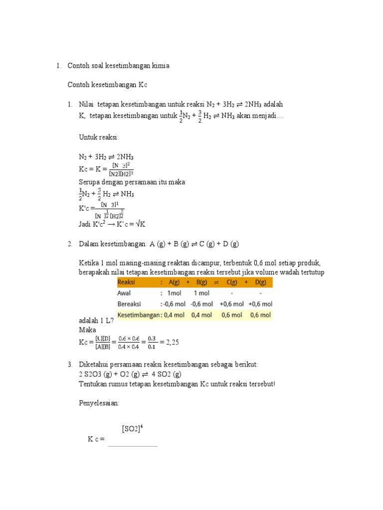 Contoh Soal Kesetimbangan Kimia | PDF