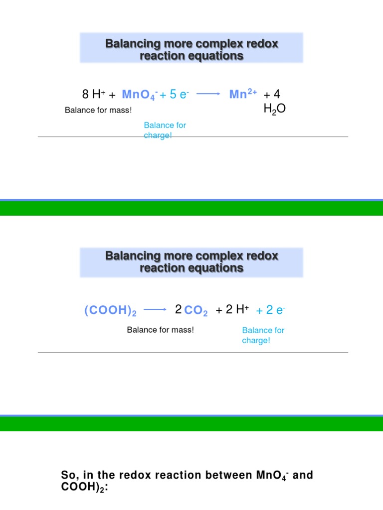 Balancing More Complex Redox Reaction Equations | PDF | Teaching ...
