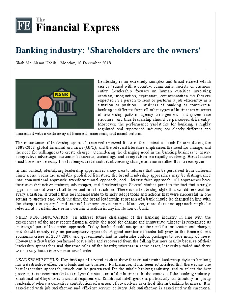 Banking Industry - 'Shareholders Are The Owners' | PDF | Leadership ...