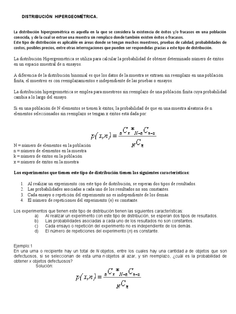 Distribución Hipergeometrica | PDF | Muestreo (Estadísticas) | Probabilidad