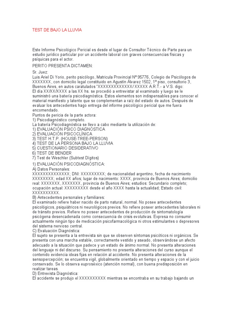 Test de Bajo La Lluvia | PDF | Neurosis | Trauma psicólogico