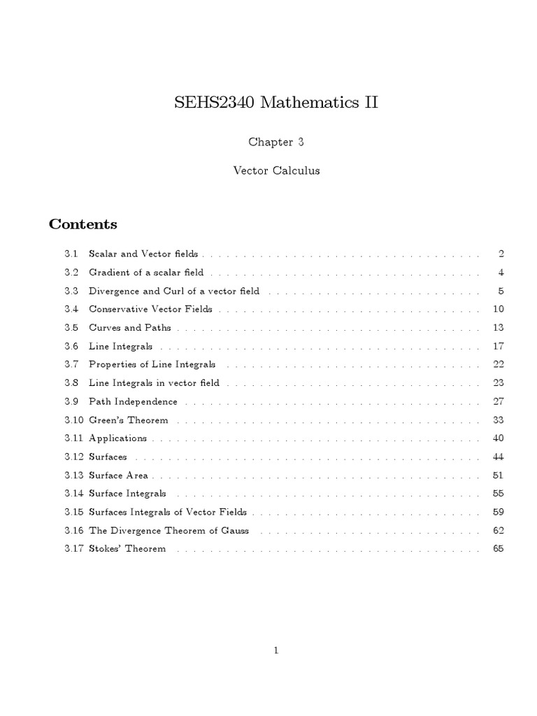 Sehs2340 Chapter 3 Vector Calculus Pdf Vector Calculus Geometry