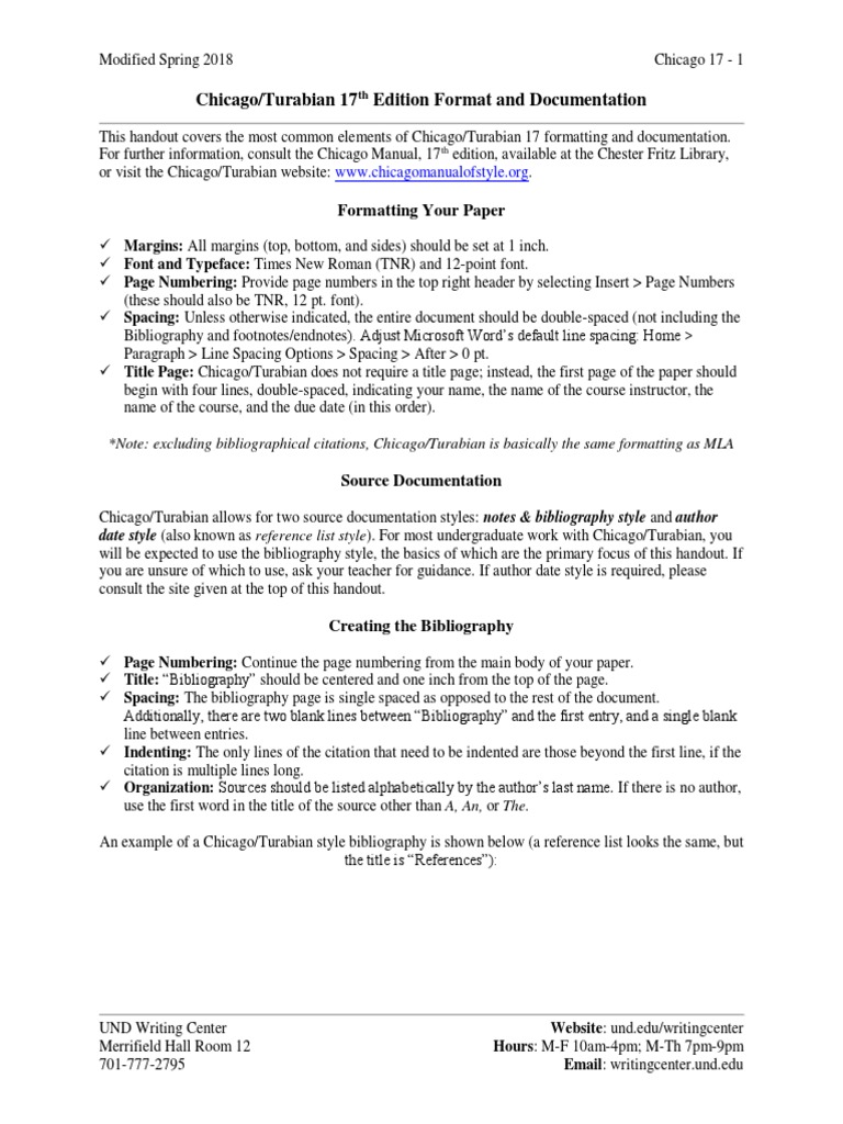 Chicago Turabian Handout2017 | PDF | A Manual For Writers Of Research ...