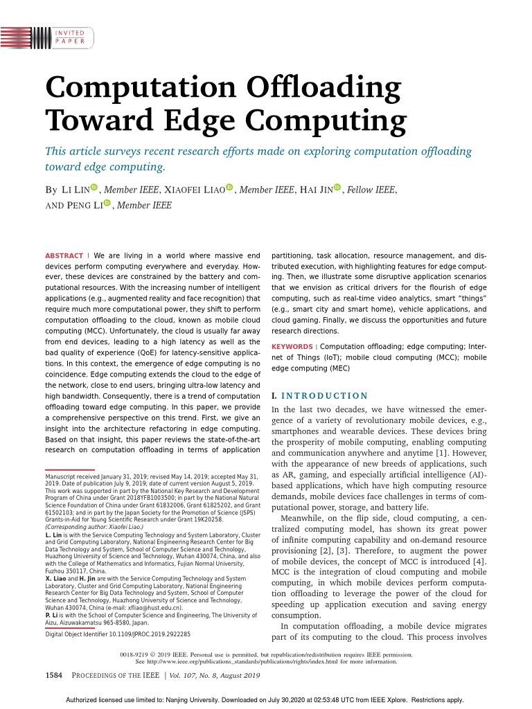 Lin Et Al. - Computation Offloading Toward Edge Computing - Proceedings of The IEEE - 2019 | PDF ...