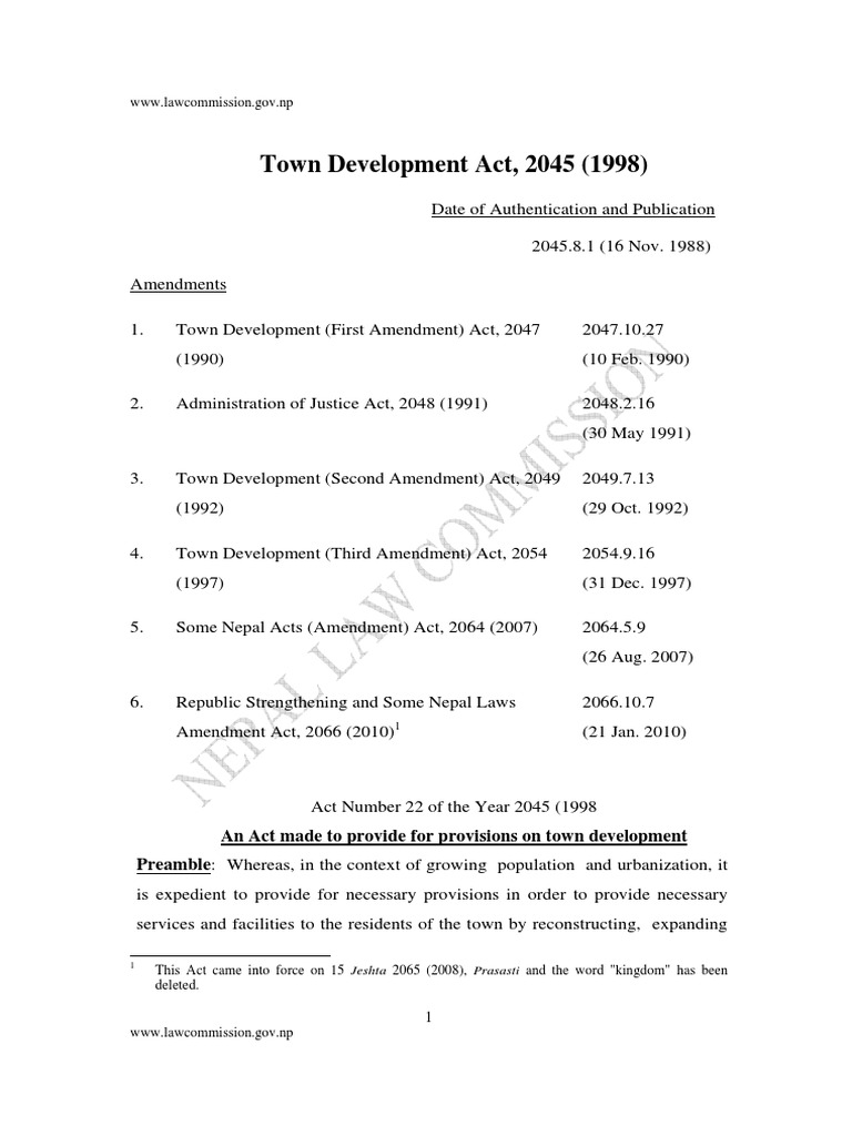 Town Development Act, 2045 Overview | PDF | Second Amendment To The ...