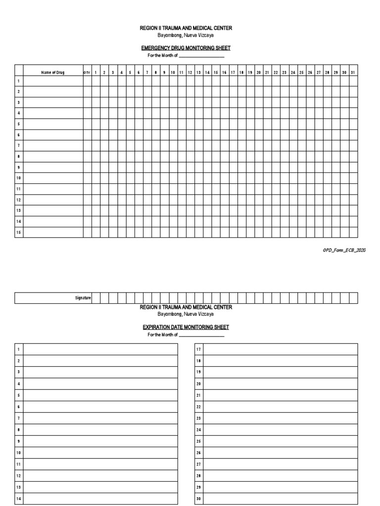 Emergency Drug Monitoring Sheet | PDF