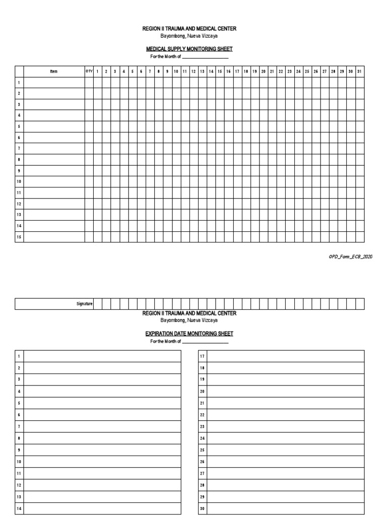 Medical Supply Monitoring Sheet | PDF