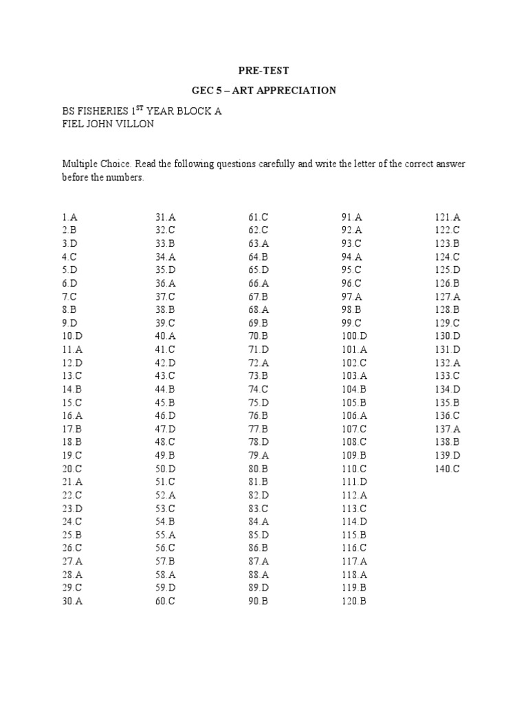 Pre-Test Gec 5 - Art Appreciation | PDF | Tests | Qualifications