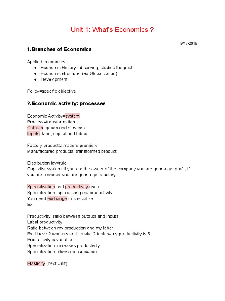 Introduction To Economics - Class Notes | PDF | Money Supply | Inflation
