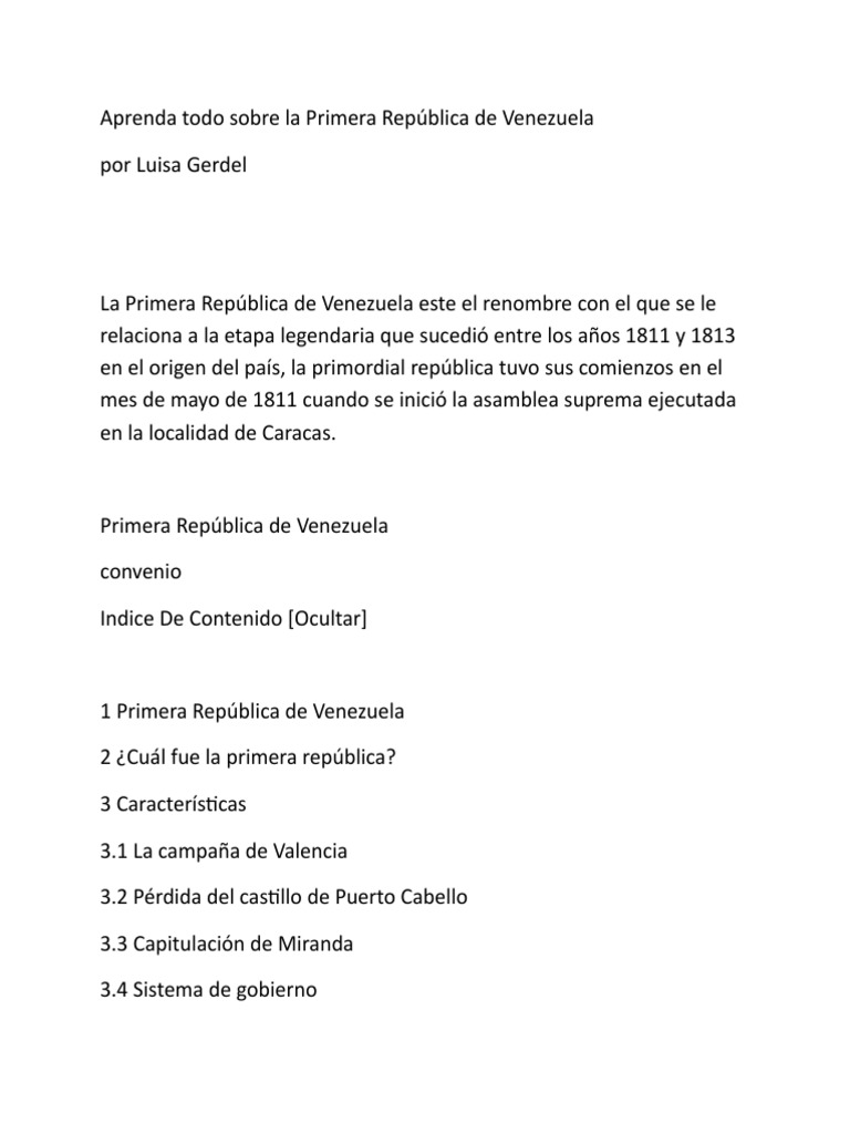 Aprenda Todo Sobre La Primera República de Venezuela | PDF | Venezuela ...