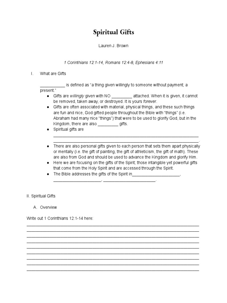 Spiritual Gifts Outline | PDF | Faith Healing | Spiritual Gift
