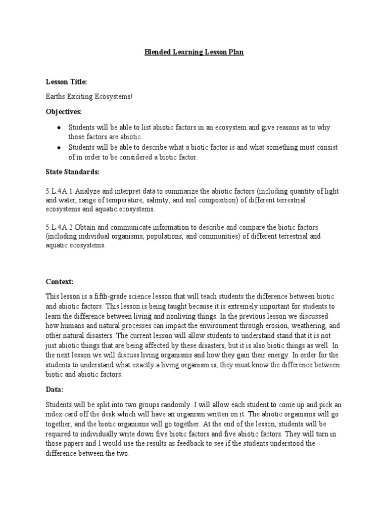 Blended Learning Lesson Plan | PDF | Ecosystem | Differentiated Instruction