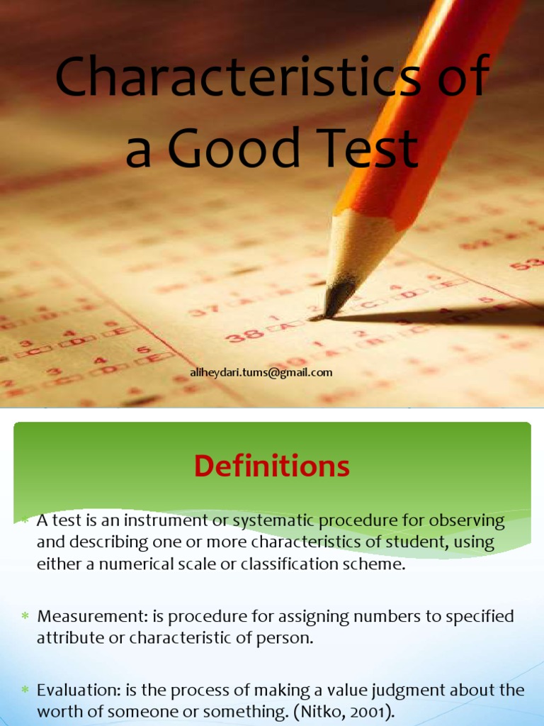 Characteristics of a Good Test | PDF | Validity (Statistics) | Tests