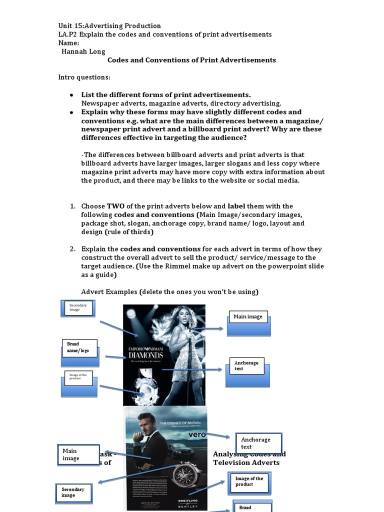 Codes and Conventions of Print Advertisements | PDF | Television ...