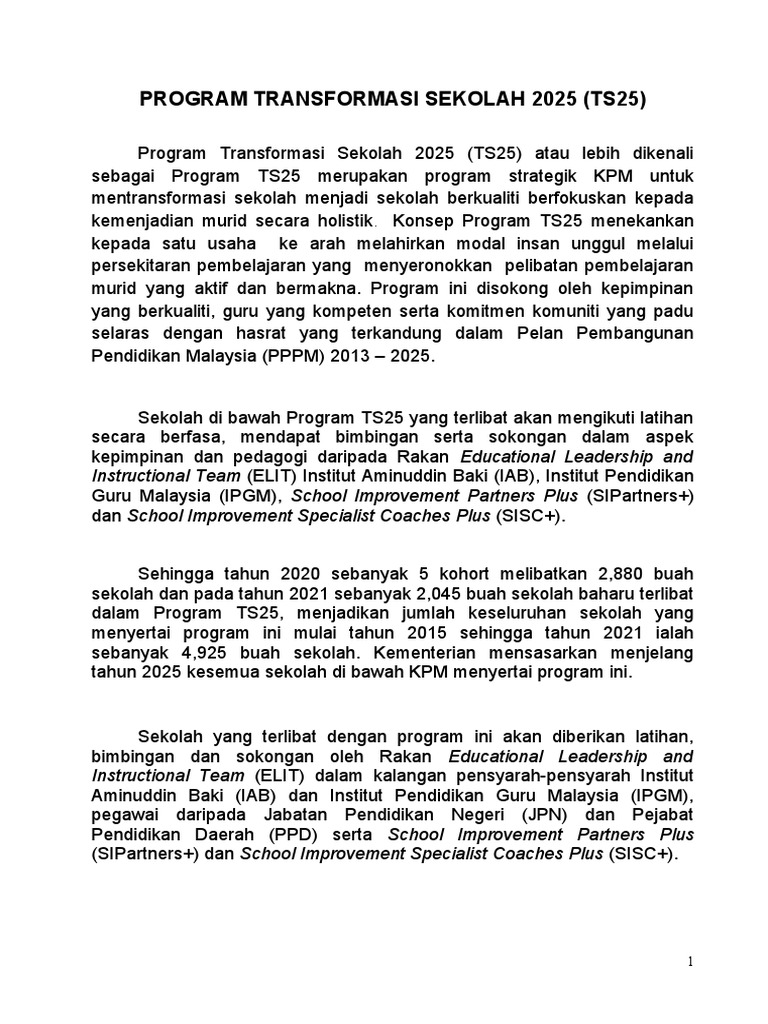 Modul 1.3.1 Ringkasan Eksekutif Program TS25 (Word) | PDF