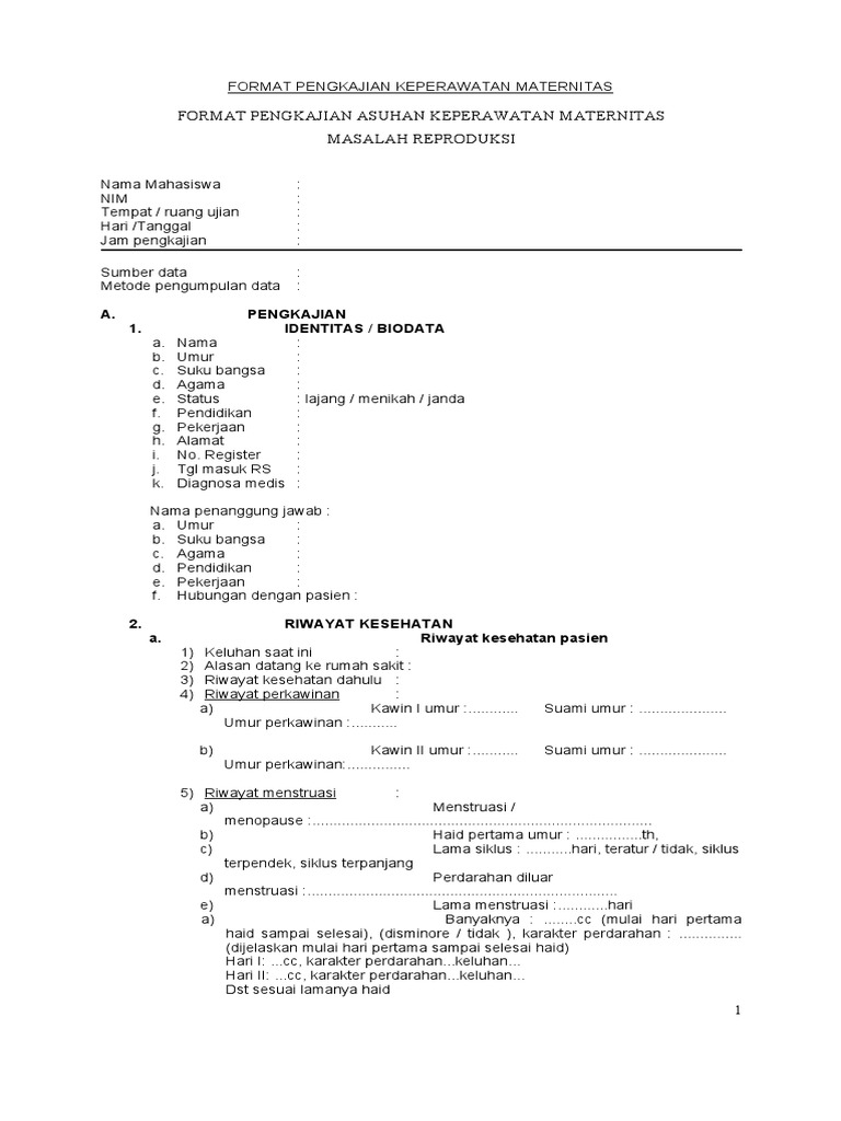 Format Pengkajian Maternitas | PDF | Pengembangan Diri