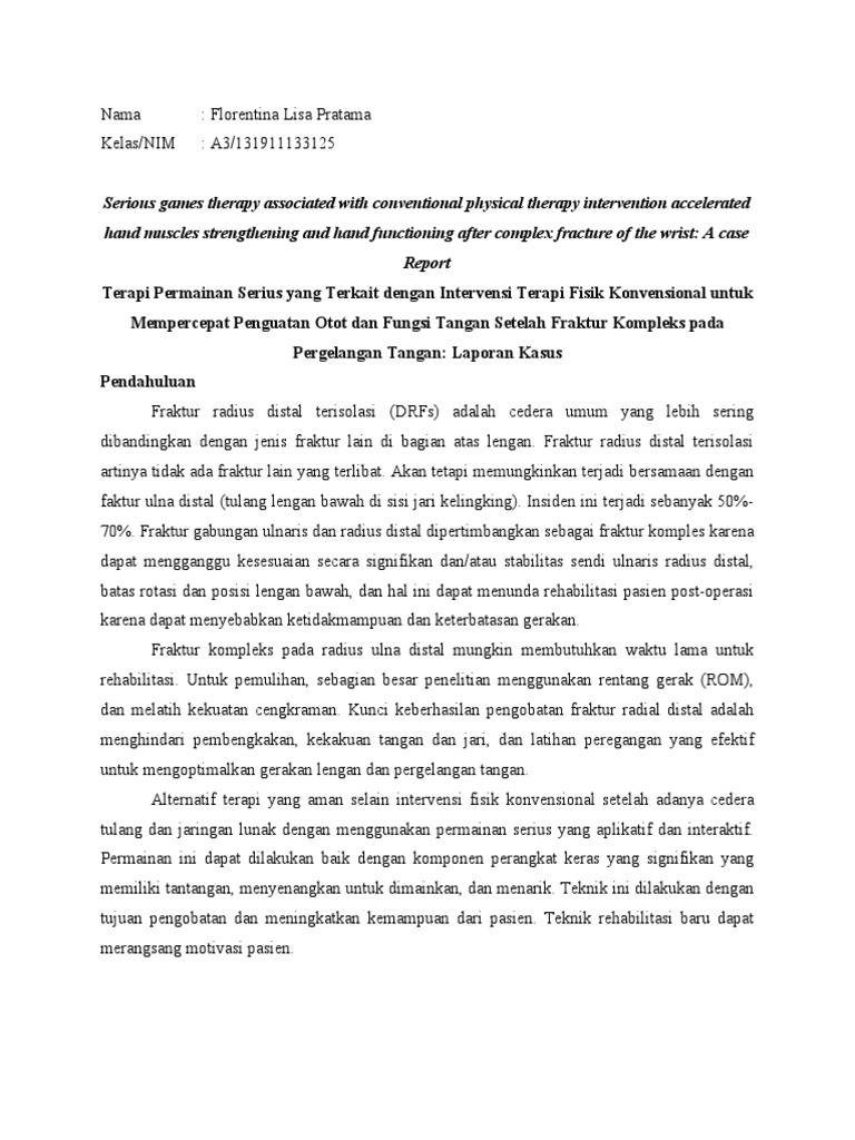 Terapi Bermain Games Untuk Fraktur Kompleks Pergelangan Tangan | PDF
