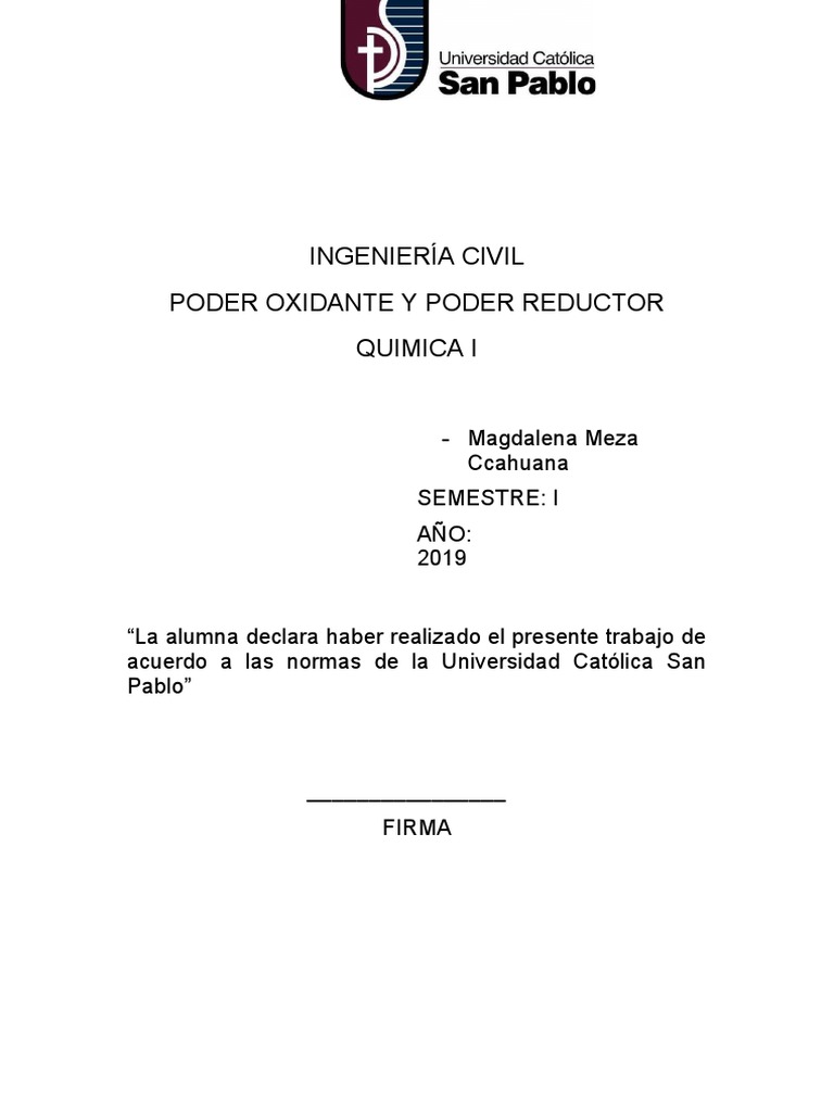 Poder Reductor y Poder Oxidante | PDF | Redox | Tabla periódica