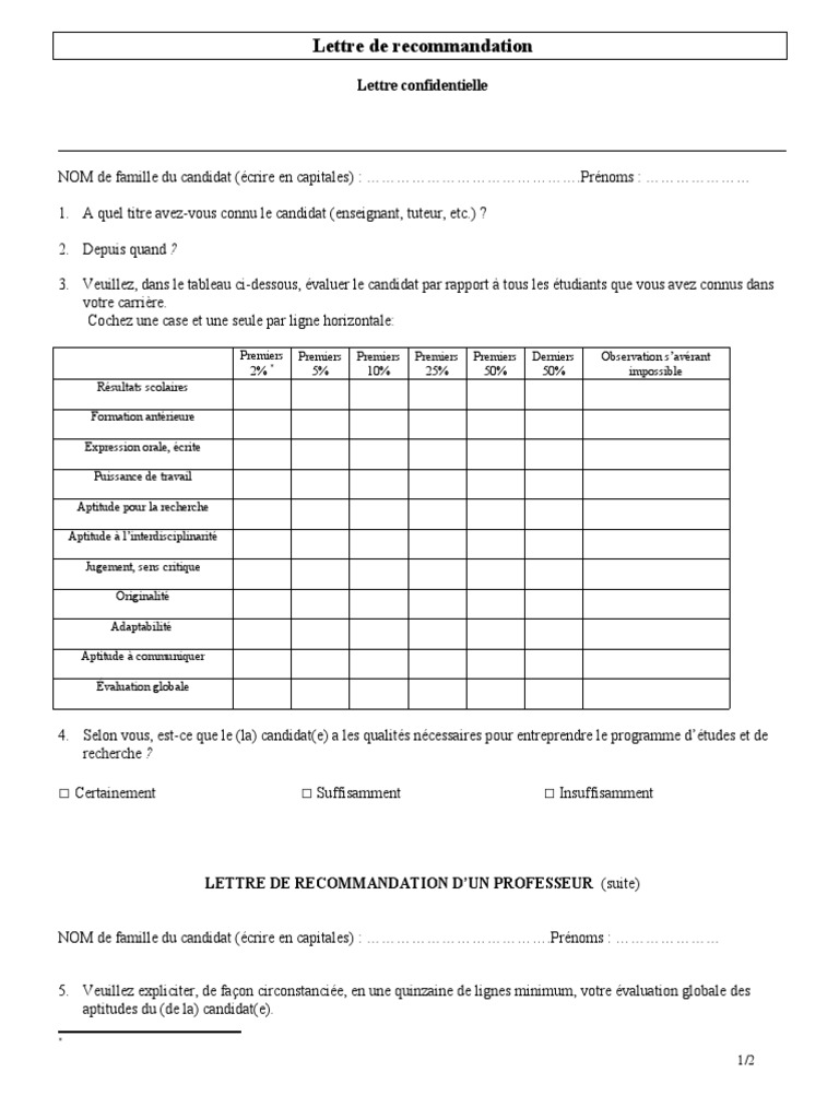 Lettre de Recommandation | PDF