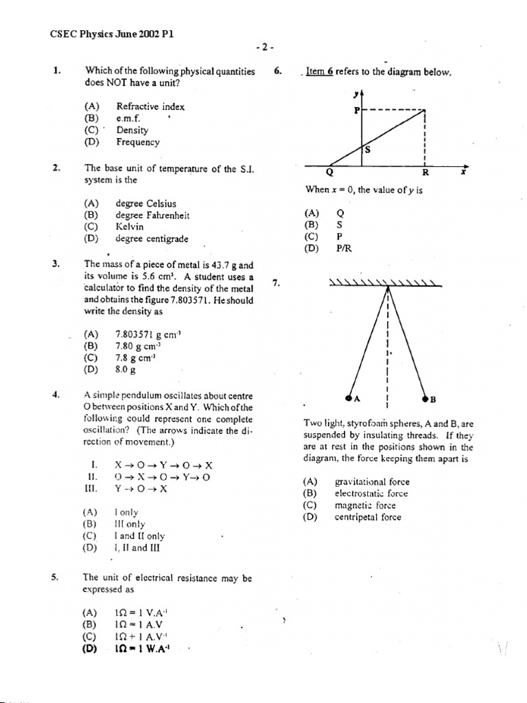 CSEC Physics Exam Questions 2002 | PDF | Atomic Nucleus ...