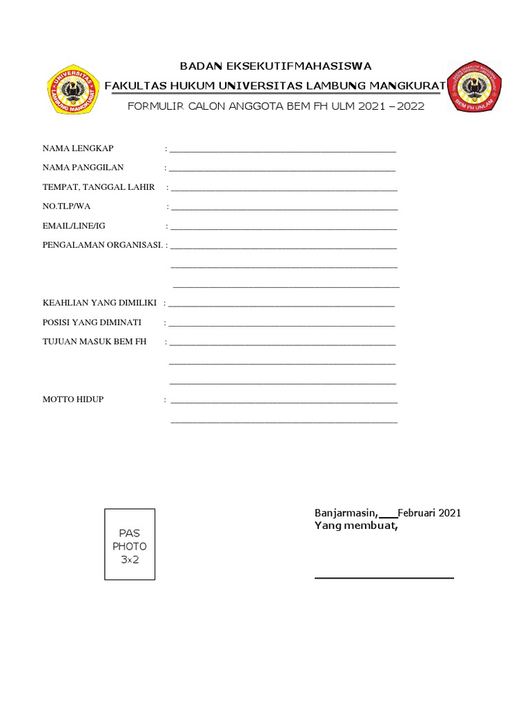 Formulir Pendaftaran Calon Anggota | PDF