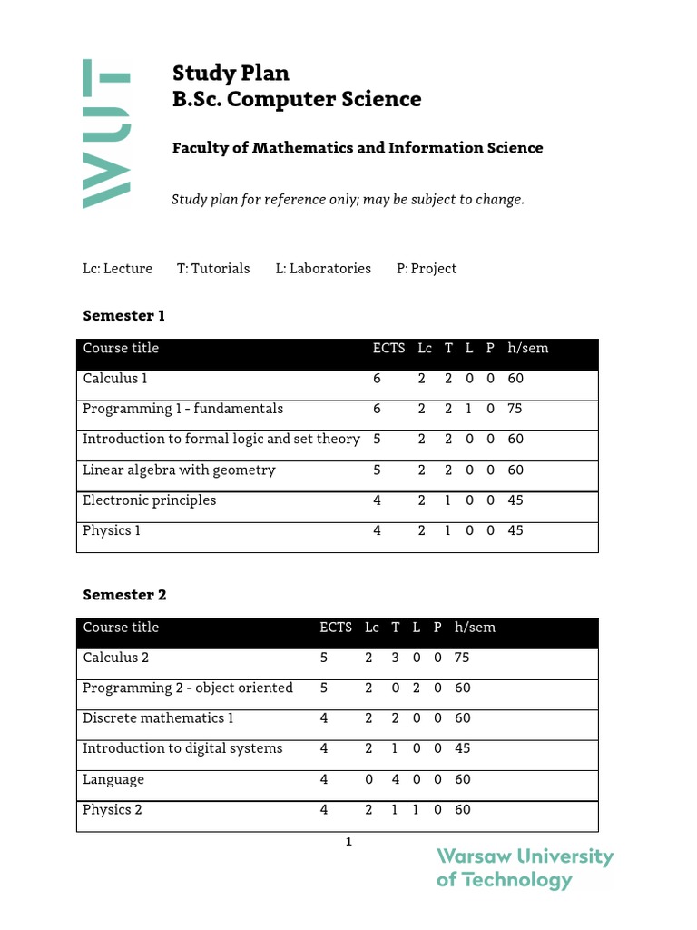 Study Plan B.Sc. Computer Science: Faculty of Mathematics and ...