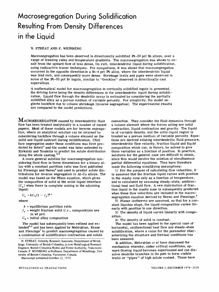 Macrosegregation During Solidification | PDF | Ingot | Chemical Product ...