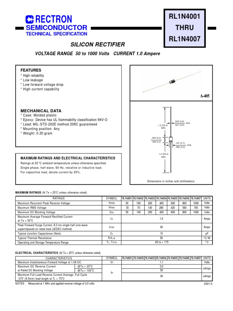 Datasheet 1N4001 | PDF | Rectifier | Capacitor