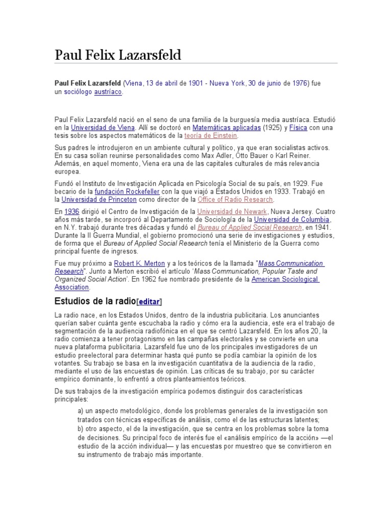 Paul Felix Lazarsfeld | PDF | Ciencia y Tecnología | Science