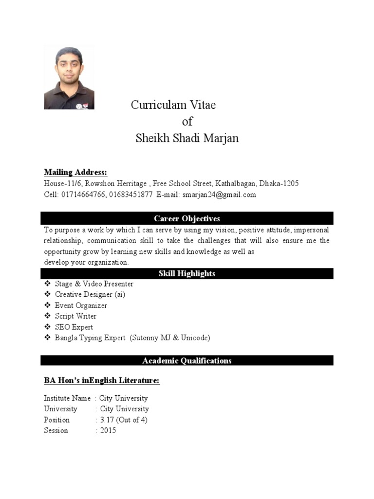 CV of Sheikh Shadi Marjan | PDF | Bangladesh | Communication