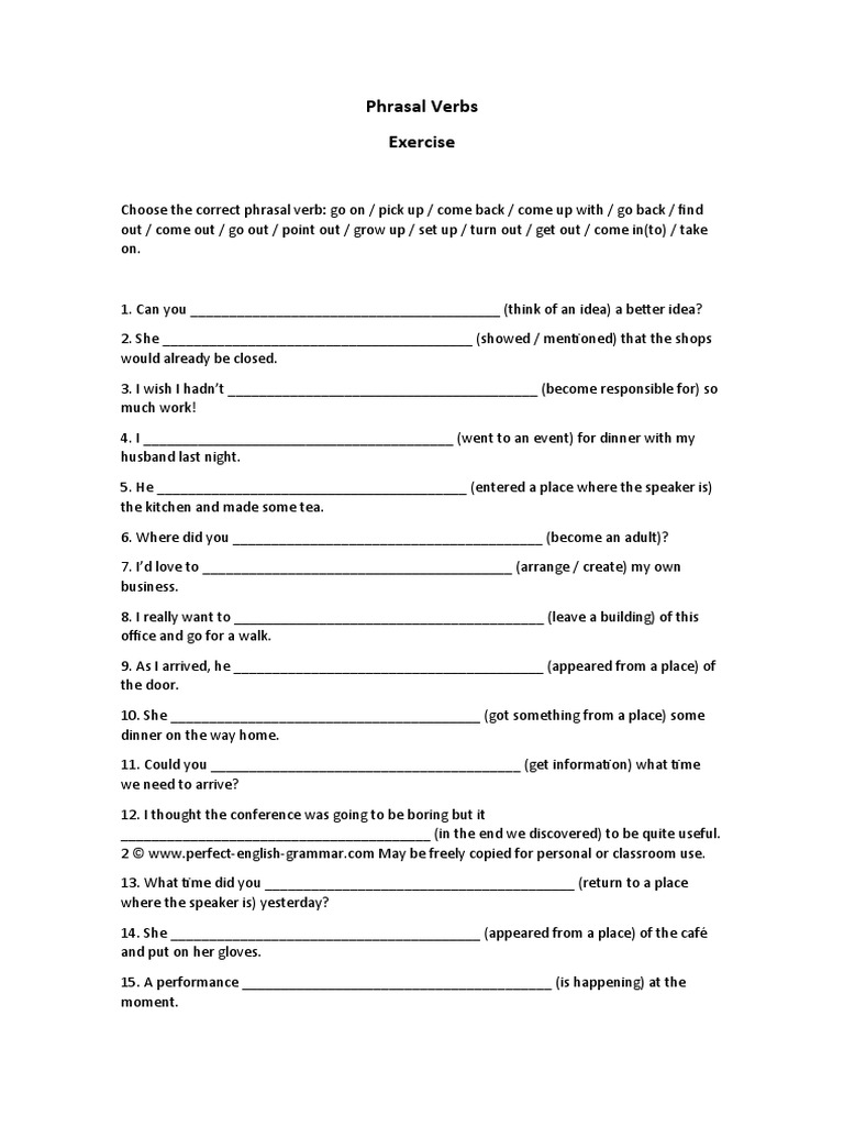 Phrasal Verbs Exercise | PDF