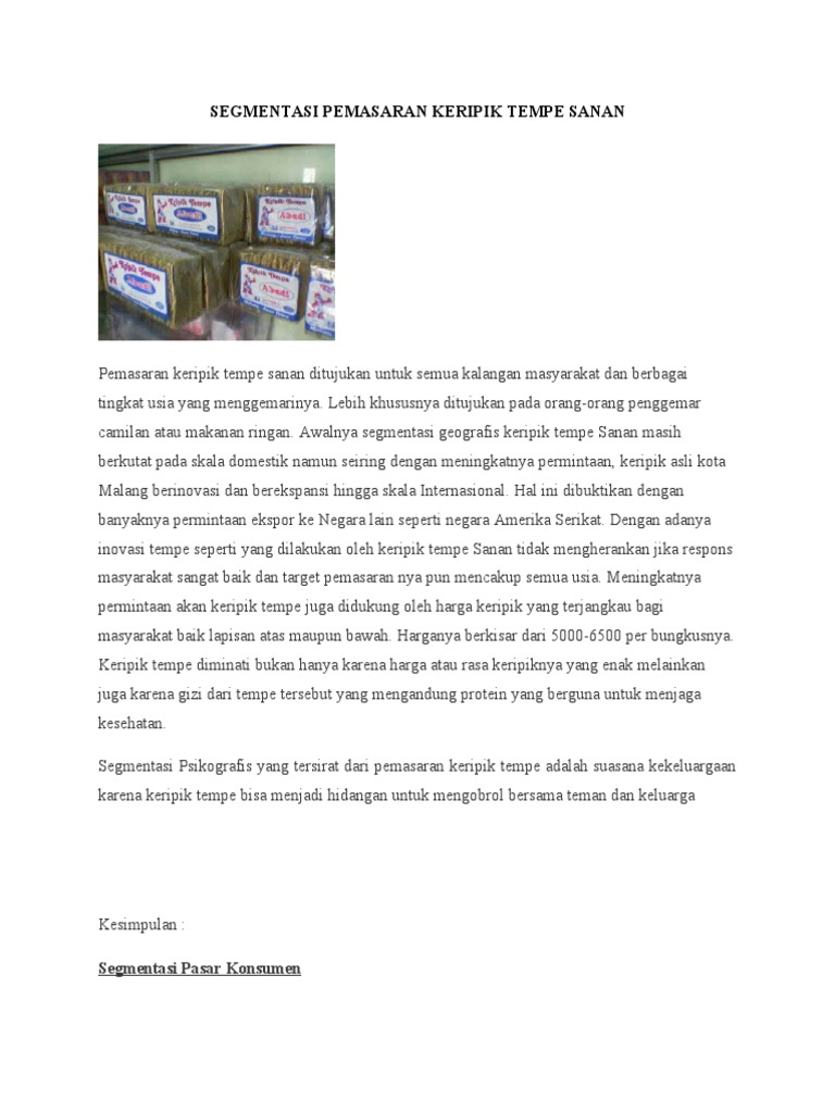 Pemasaran Global Keripik Tempe Sanan | PDF | Memasak, Makanan, & Anggur ...