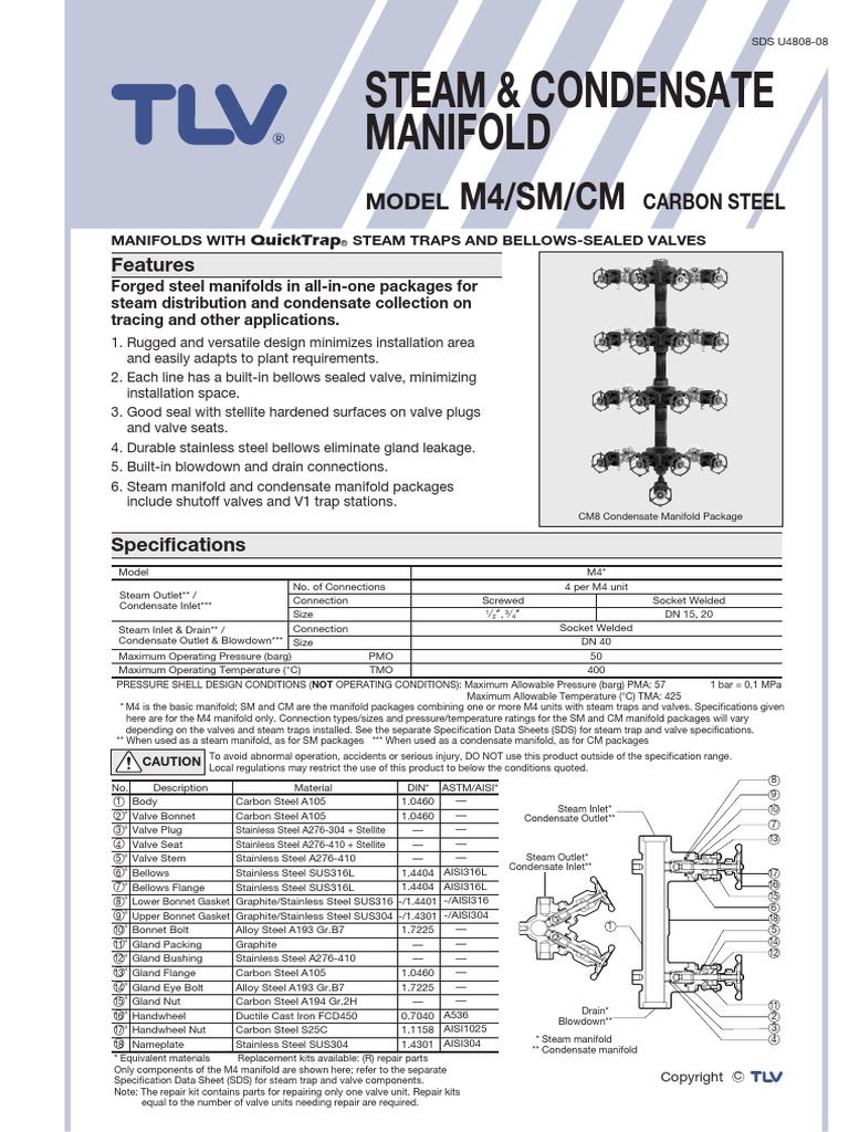 Steam & Condensate Manifold: M4/SM/CM | PDF | Valve | Building Materials