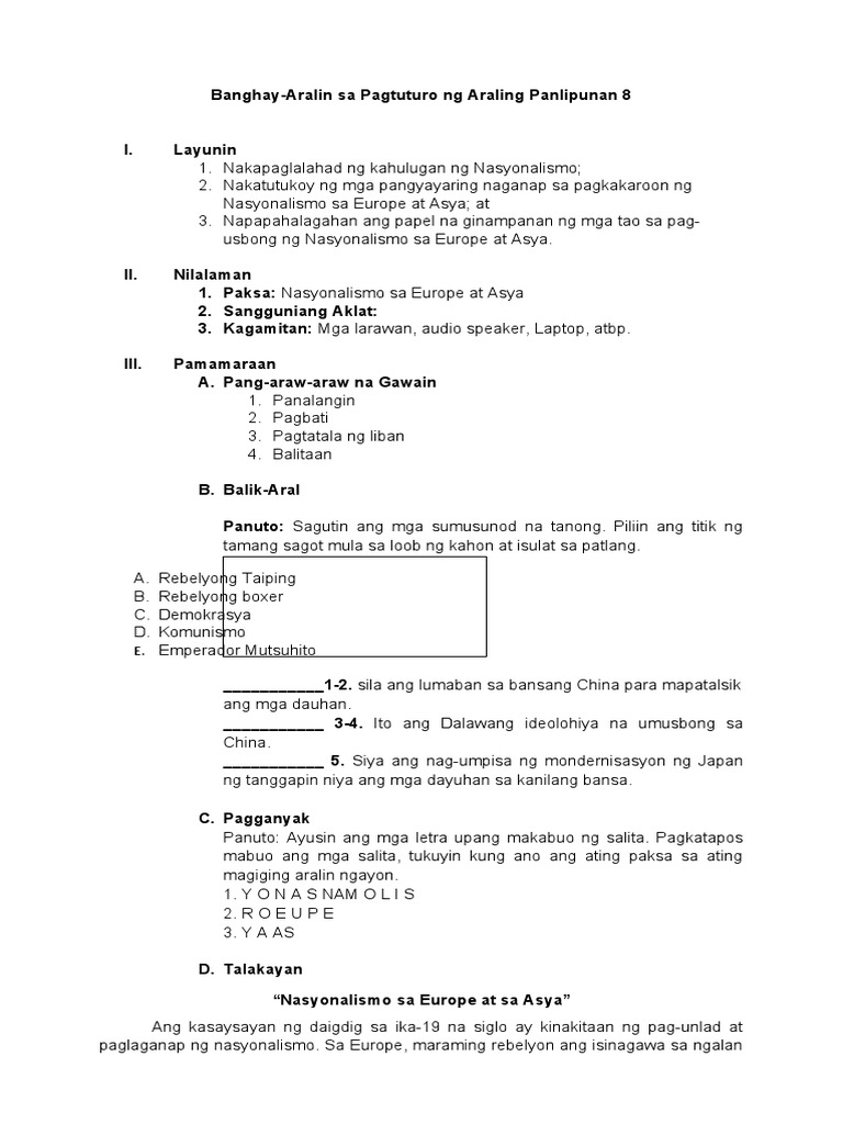 Masusing Banghay Aralin Sa Pagtuturo NG Araling Panlipunan 8 | PDF Masusing Banghay Aralin Sa Pagtuturo NG Araling Panlipunan 8 | PDF