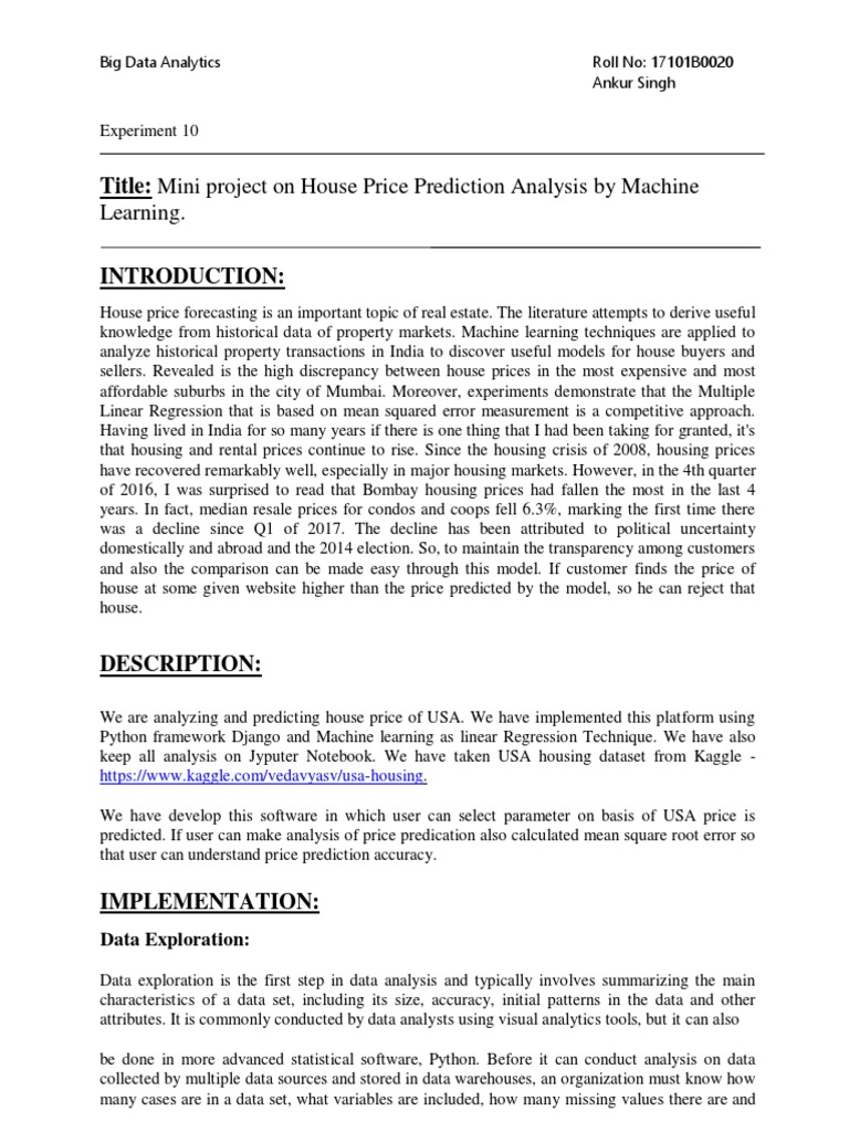 House Price Prdiction Mini Project Report | PDF | Data Analysis | Regression Analysis
