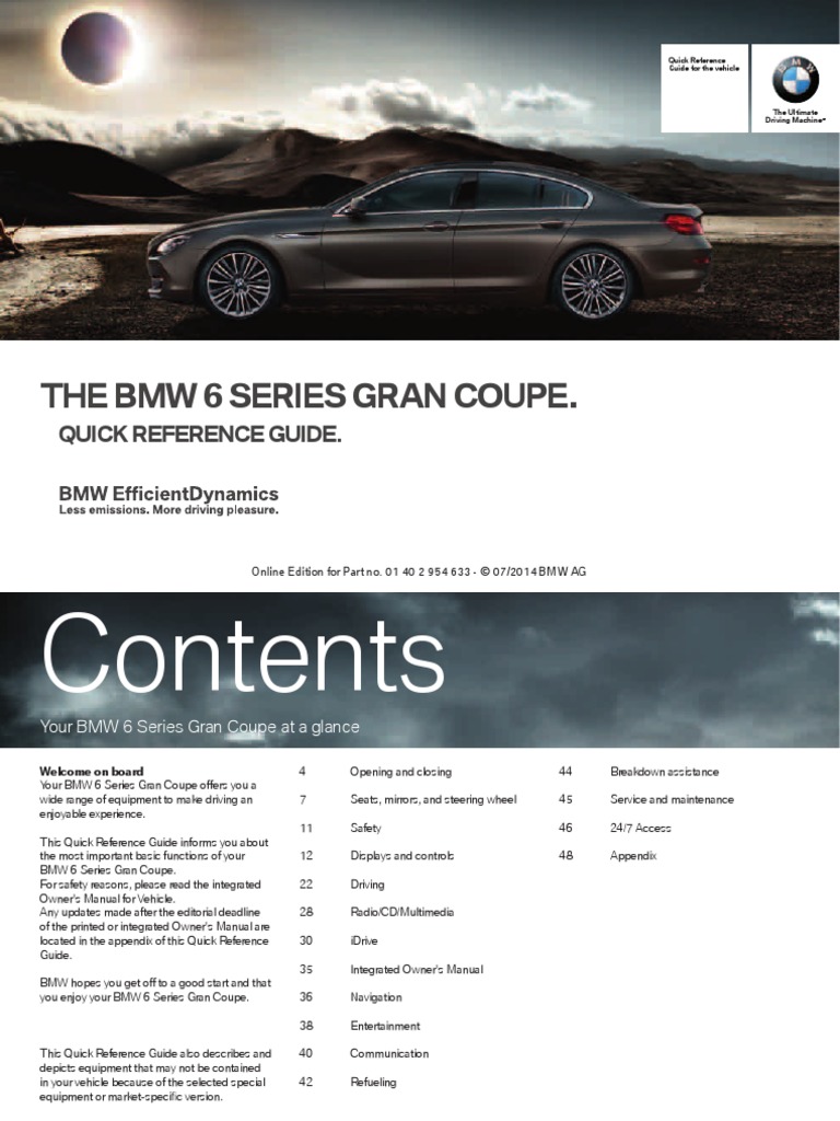 2015 BMW 6 Series Gran Coupe - Quick Reference Guide | PDF | Headlamp ...