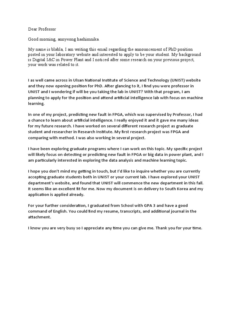 Cover Letter - PHD Application | PDF