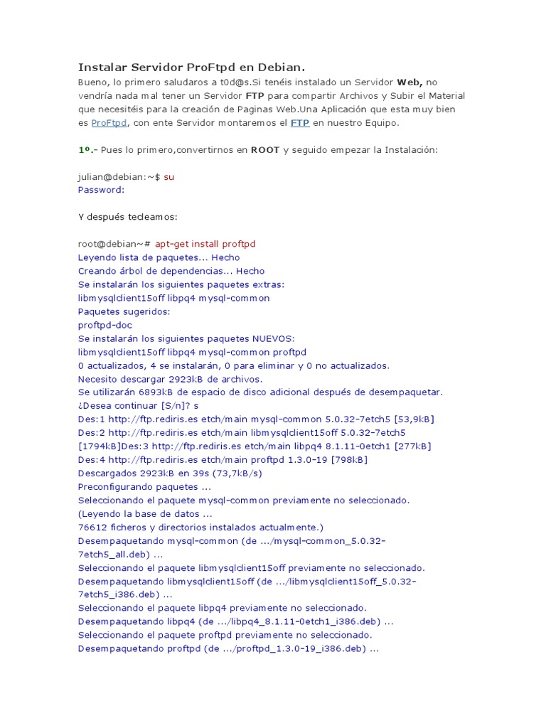 Instalar Servidor ProFtpd en Debian | PDF | Protocolo de transferencia ...