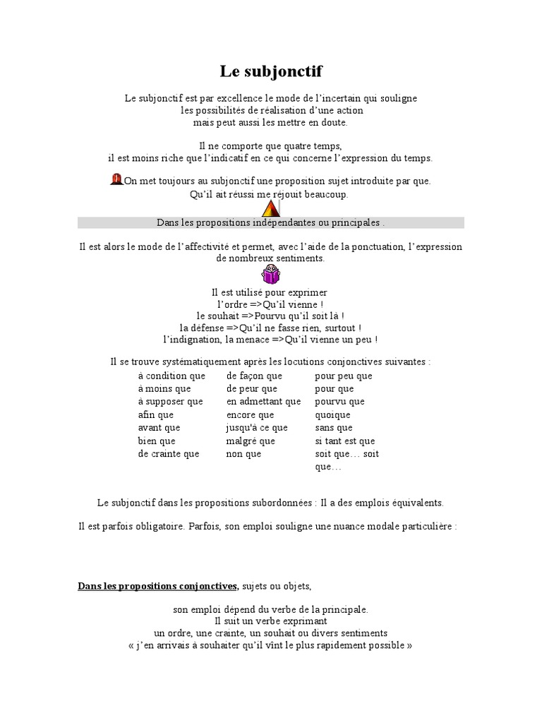 Le Subjonctif Présent | PDF | Temps (grammaire) | Clause