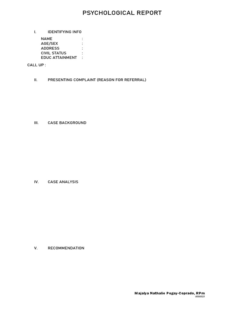 Template Psychological Report | PDF