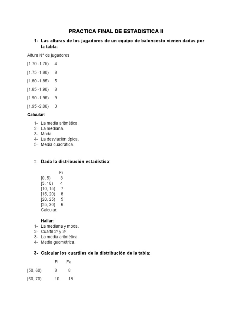 Practica de Estadistica Ii 2020 A | PDF | Aritmética | Estadísticas descriptivas
