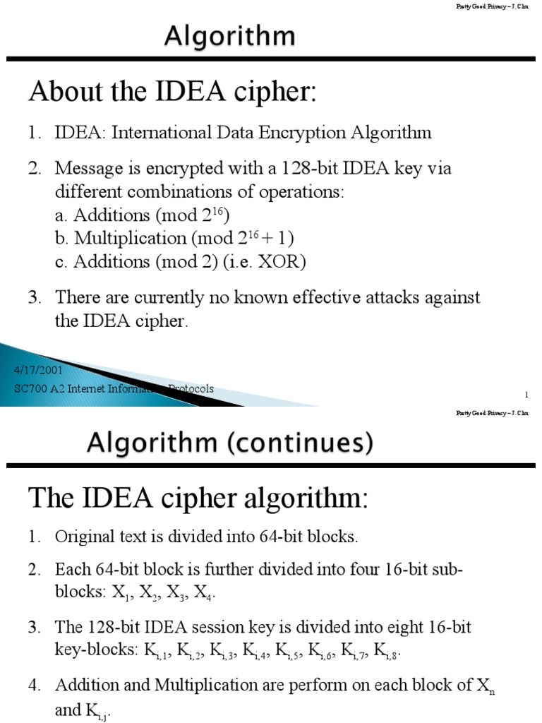 About The IDEA Cipher:: SC700 A2 Internet Information Protocols 4/17 ...