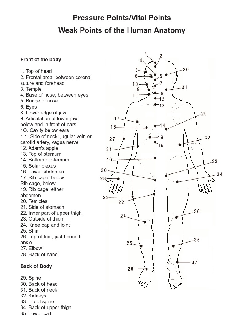 Pressure Points-Vital Points and Weak Points of The Human Anatomy | PDF | Human Nose | Neck