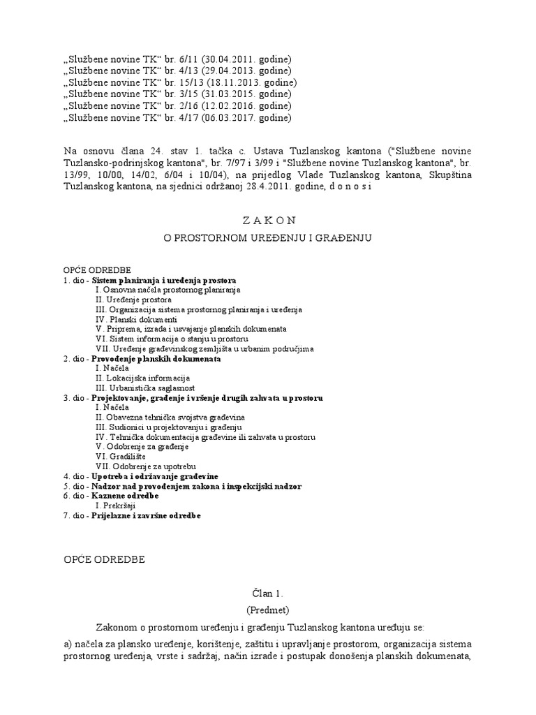 TK - Zakon o Prostornom Uređenju I Građenju - 2011-06 Prečišćeni | PDF