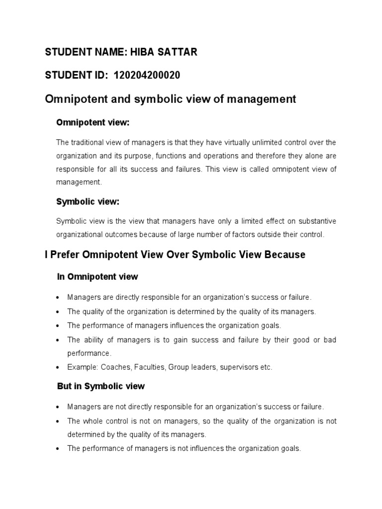 Omnipotent and Symbolic View of Management | PDF | Career & Growth
