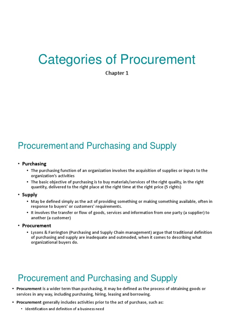 Chapter 1 - Categories of Procurement | PDF | Procurement | Supply Chain
