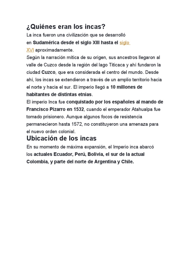 Quiénes Eran Los Incas | PDF | Imperio Inca | Cultura (general)