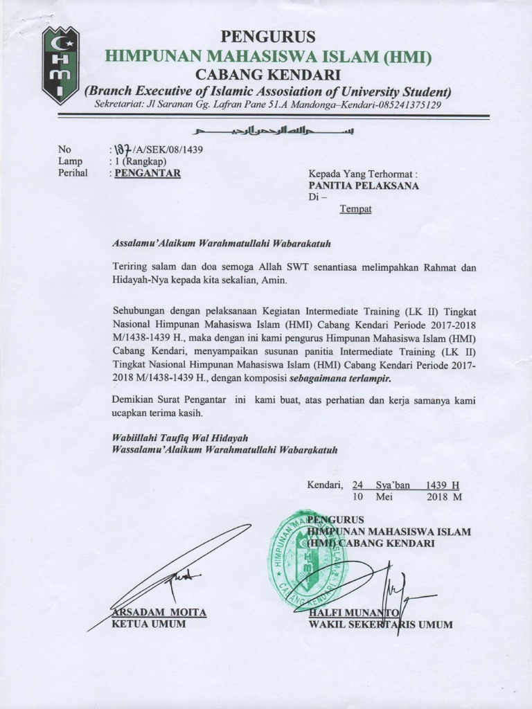 SK Kepanitiaan LK II Tingkat Nasional Hmi Cabang Kendari Tahun 2018 | PDF