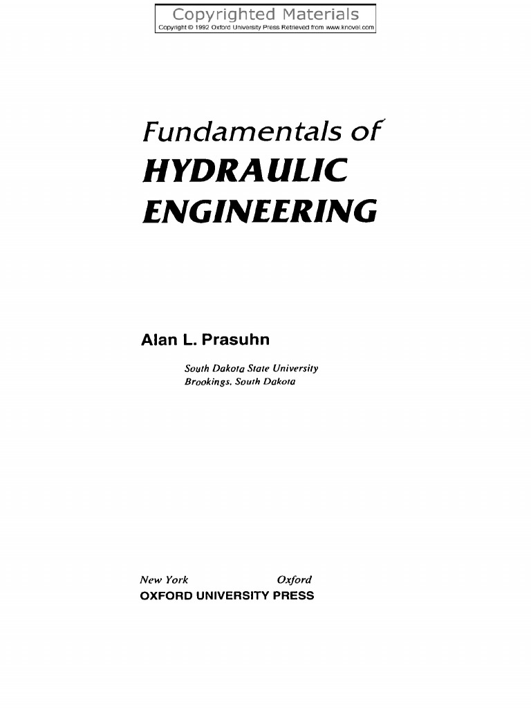 Fundamentals of Hydraulic Engineering by Prasuhn, Alan L. | PDF | Pressure | Fluid Dynamics